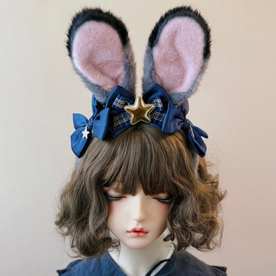 本守造原创蓝格蝴蝶结兔耳发箍