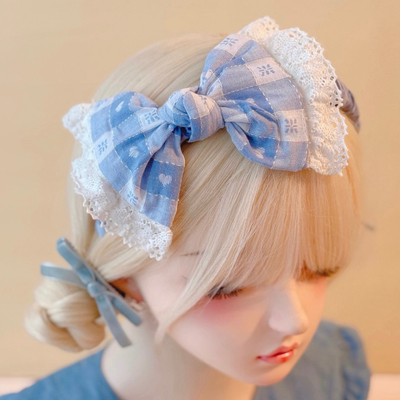 本守造原创蕾丝小方格蝴蝶结发箍