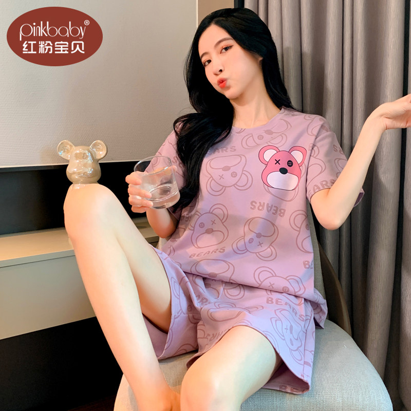 睡衣女夏季纯棉卡通可爱短袖短裤夏天可外穿家居服套装2026年新款