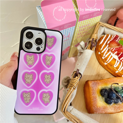 韩国ins渐变粉色爱心小熊玻璃壳