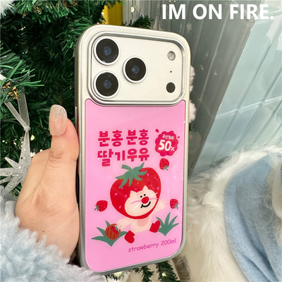 原创卡通猫咪草莓果汁饮料手机壳