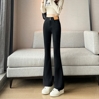 2026春季新爆款高腰弹力牛仔百搭微喇叭裤子修身显瘦长裤黑色女裤