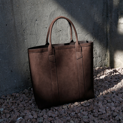 FENG皮匠 高级感反绒皮托特包男休闲包麂皮男真皮手提包男手工