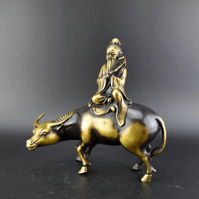 黄铜老子骑牛三清家居办公室摆件