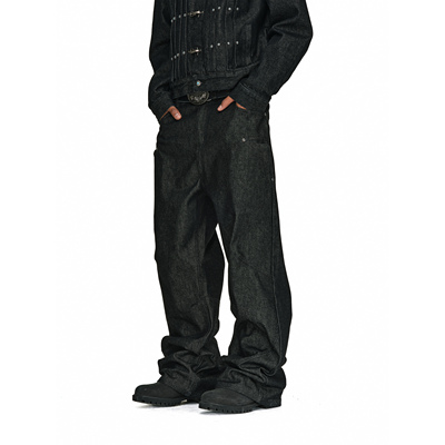 ANTIDOTE 撞钉斜插袋原色黑牛长裤男春秋立体剪裁直筒休闲牛仔裤