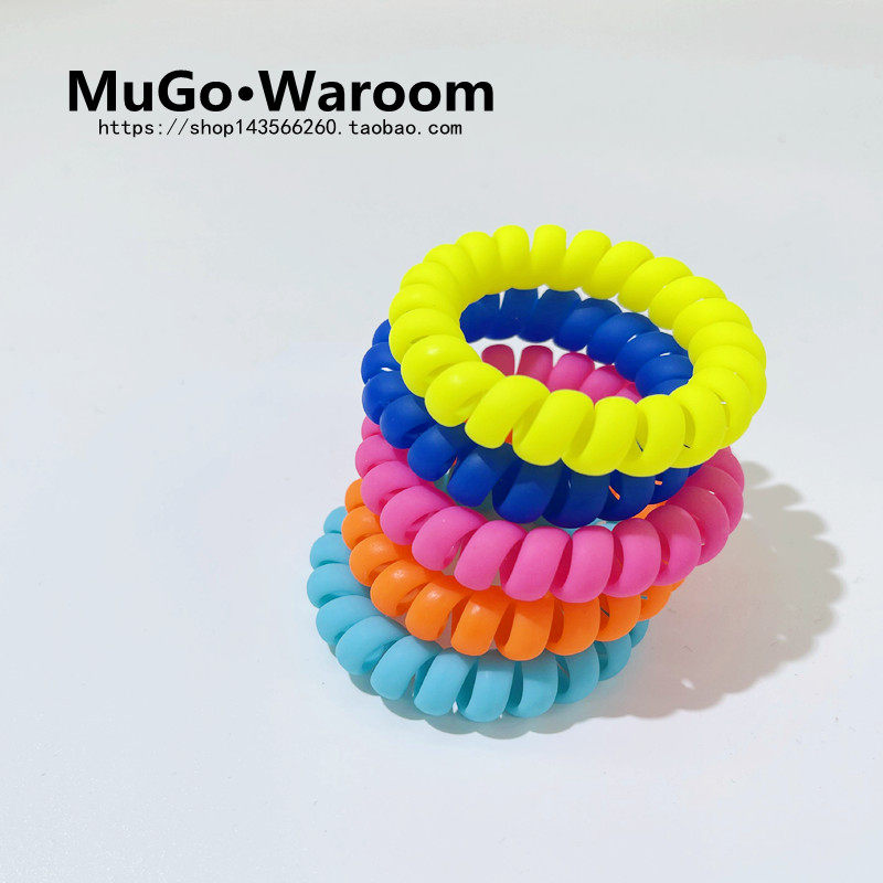 MuGo韩国东大门荧光色发圈一组5个简约俏皮电话线发绳扎马尾皮筋