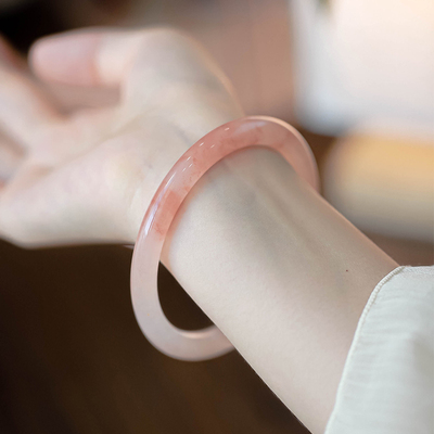 桃花酿｜纯天然玉镯女年轻款真玉