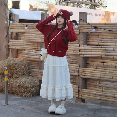 中长款蛋糕裙A字木耳边半身裙