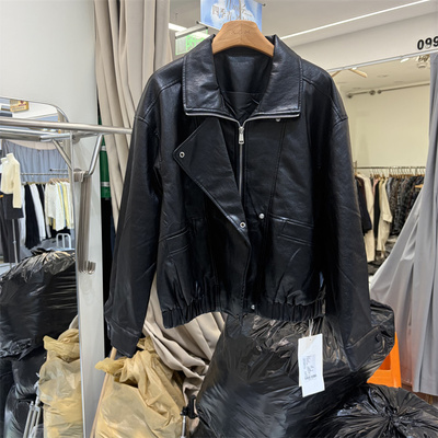 BU&FAN卓尔布凡11033正版春季美式复古时尚翻领机车皮衣短外套女