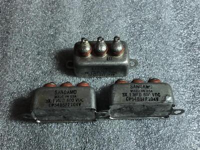 古董美国SANGAMO山姆 3×0.1UF 600V 铜壳 胆机高压耦合油浸无极