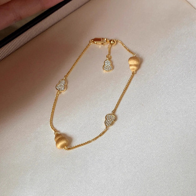 中古金色拉丝碎冰冰葫芦手链女vintage古法传承手串小众设计手饰