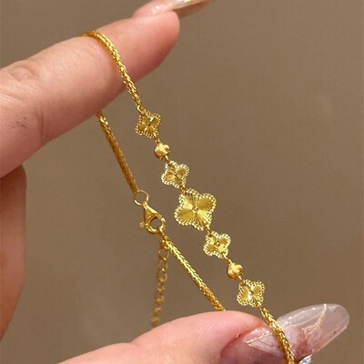 古法金色镭射四叶草手链女ins轻奢精致高级感手串小众设计感手饰