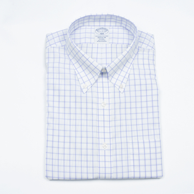 布克兄弟Regular免烫纯棉BrooksBrothers商务长袖男士抗皱格衬衫