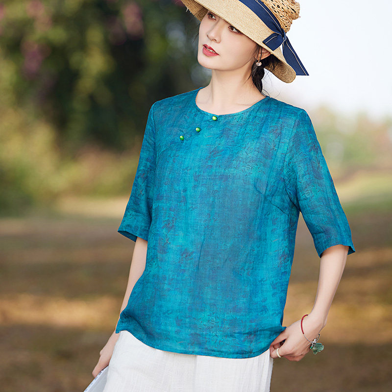 苎麻上衣女轻奢高级感2025年新款夏季穿搭茶服汉服改良日常通勤