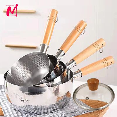 Stainless Steel Saucepan with Lid Solid wood handle with hoo