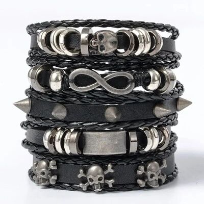 5pcs Metal Diy Braided Punk Style Bracelet Set
