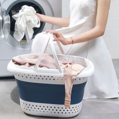 Collapsible Plastic Laundry Basket Folding Pop Up Bathroom