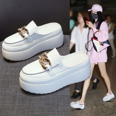 休闲松糕厚底包头半拖8cm增高