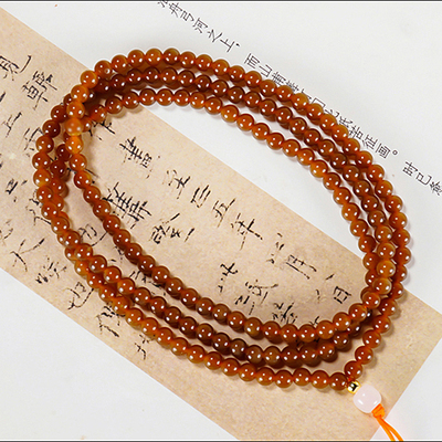 新疆和田玉且末料红糖玉圆珠链挂绳玉链 卡4