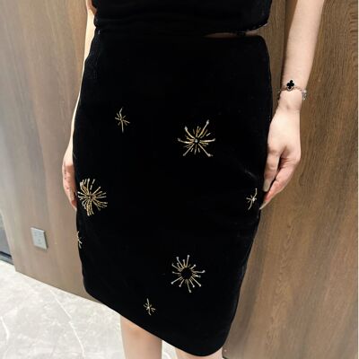丝绒小黑裙加绒收腰修身半裙