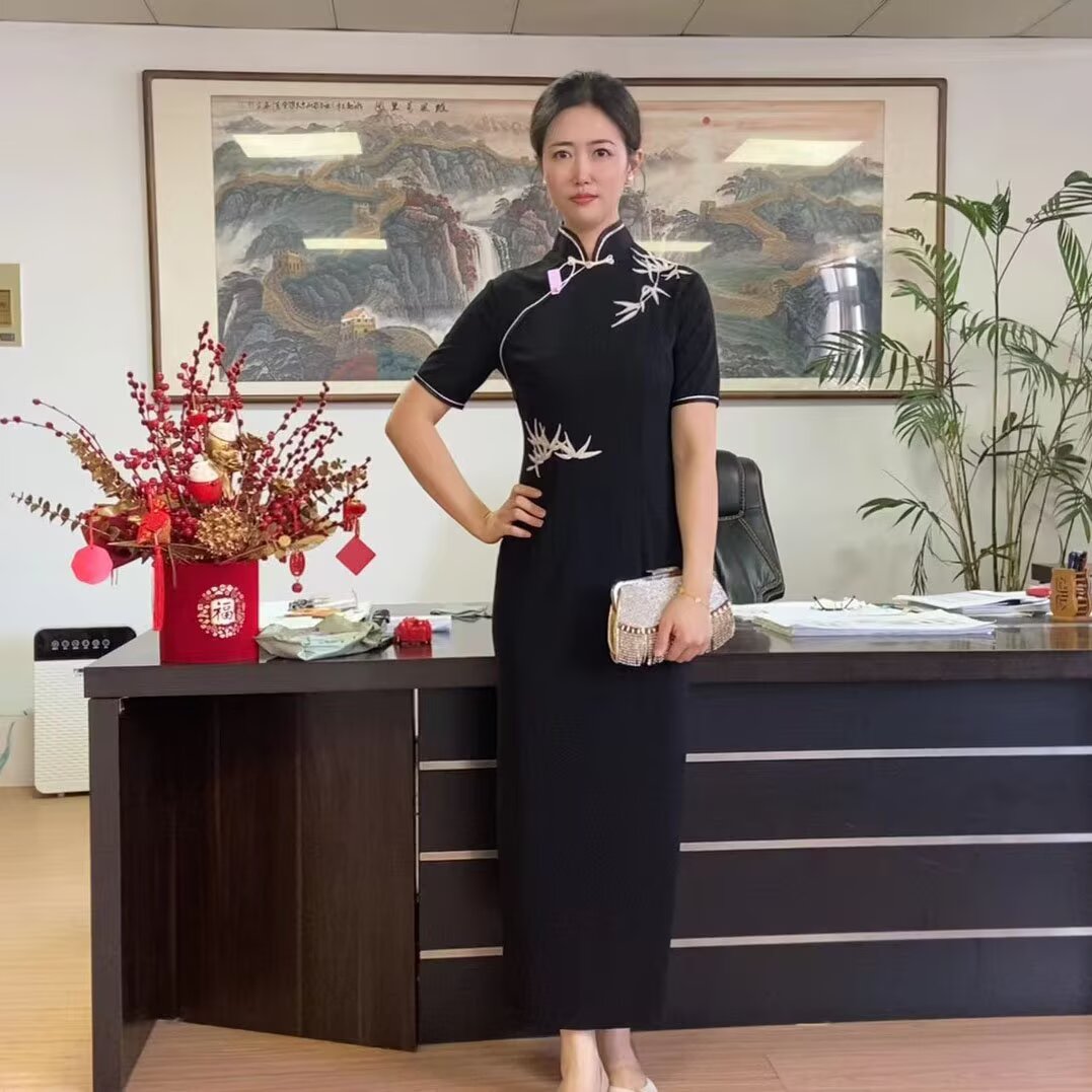新中式短袖弹力海丝老师直播同款长款日常旗袍支持定做加工