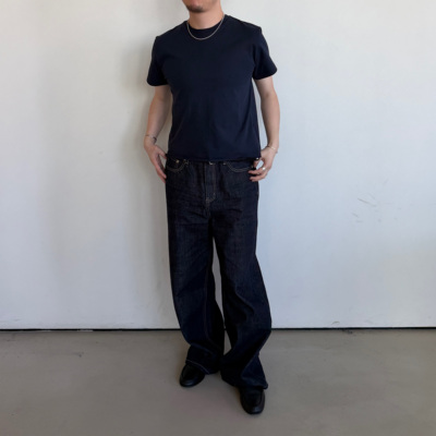 猫须褶皱宽松复古原色牛仔裤