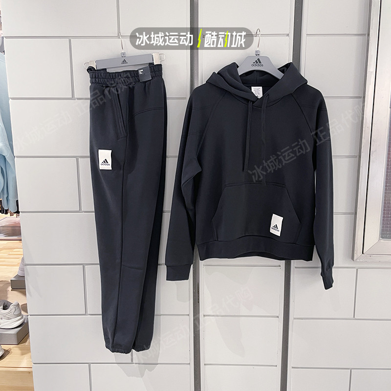 Adidas/阿迪达斯男子运动套装连帽加绒外套束腿长裤IA9367 IA9342_虎窝淘