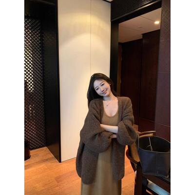 宅女家新款气质咖色背心连衣裙女秋季别致减龄百搭显瘦垂感长裙