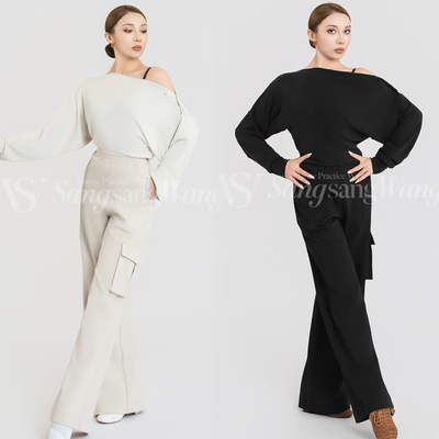 sswang舞服拉丁舞女士秋冬一字领纽扣口袋工装裤教师练习服桑老师