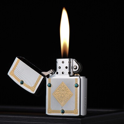 佐罗Z92116花盆图形镶绿松石红钻纯铜壳煤油打火机