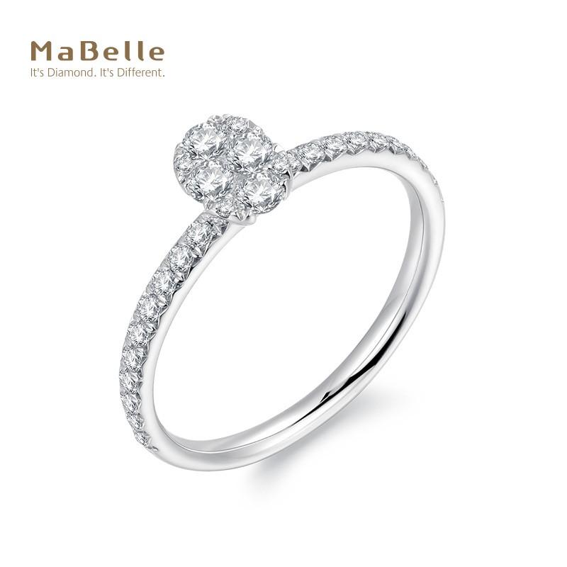 MaBelle/玛贝尔18K白金群镶款钻石戒指优雅气质_虎窝淘