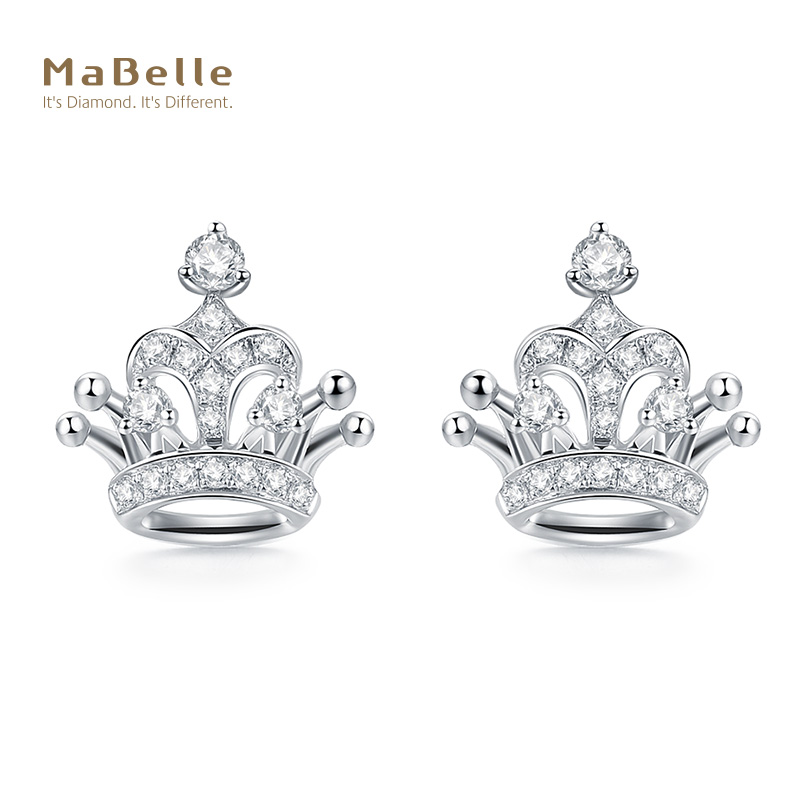 MaBelle/玛贝尔18K白金皇冠款钻石耳钉尽显女王风范 K红可订做_虎窝淘
