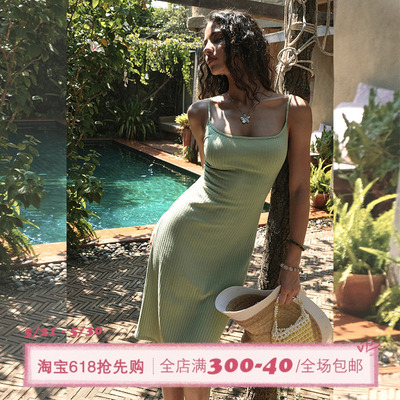 ITSNIKAR 经典方领针织吊带连衣裙女夏垂感收腰包臀裙性感长裙子