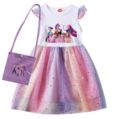 004裙子小飞袖连衣裙+包包