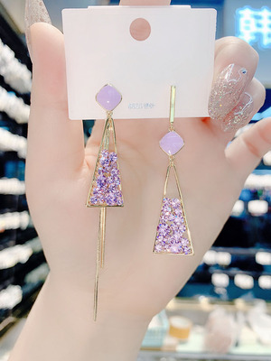 ab款几何三角满钻耳环流苏银针