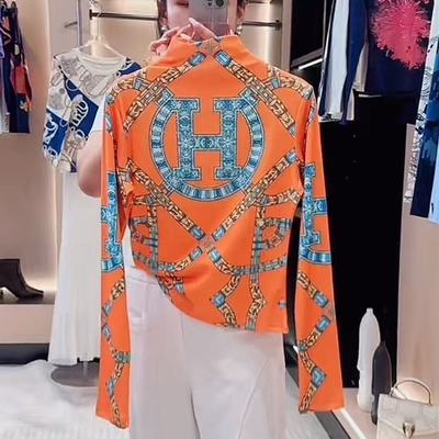2025新款橙色大H字母印花气质高领加绒长袖