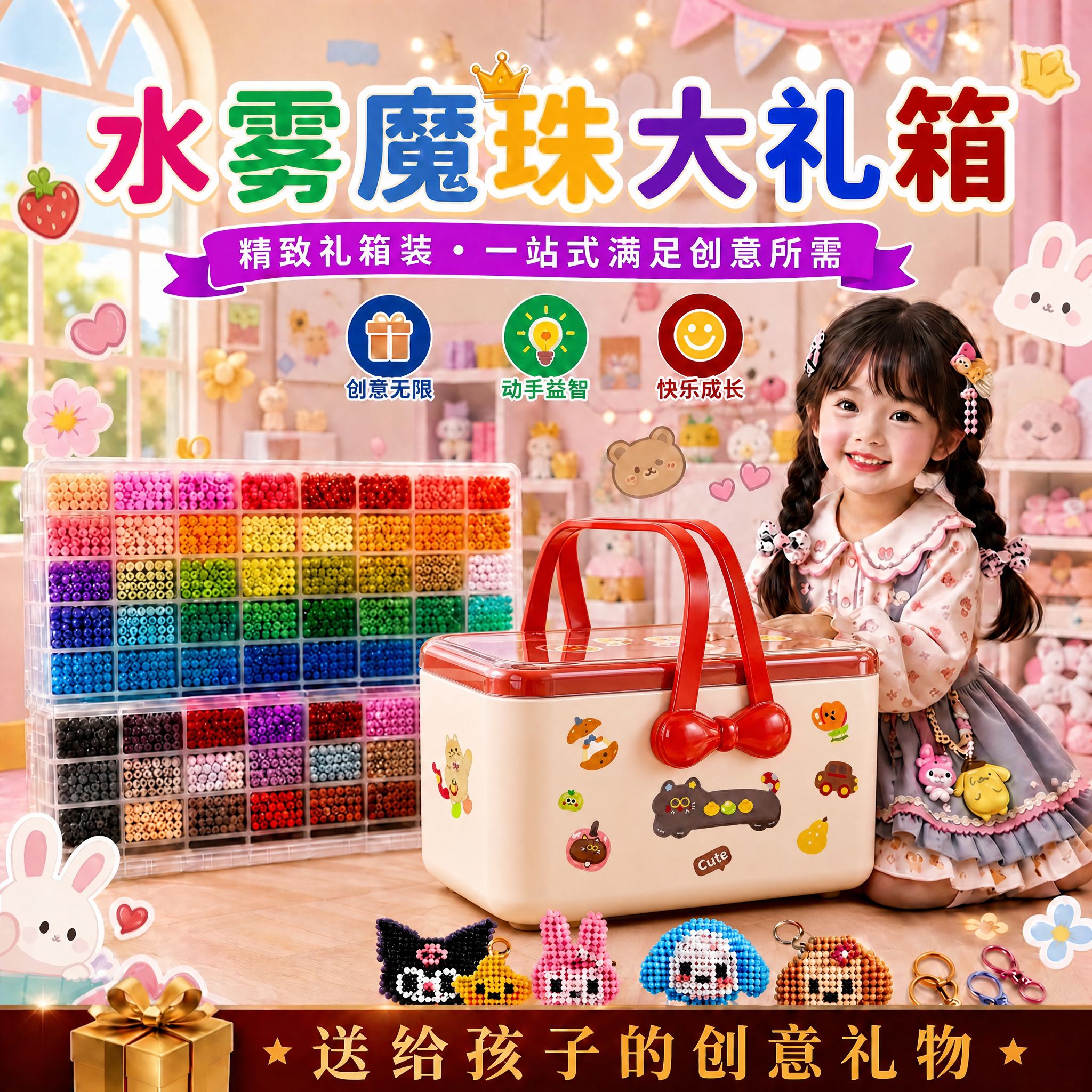 水雾魔珠全套材料包沙画胶画女孩拼豆儿童手工diy玩具神奇魔法珠