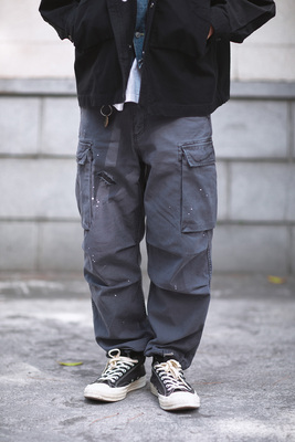 老芬日本面料蜡染刀割工装裤