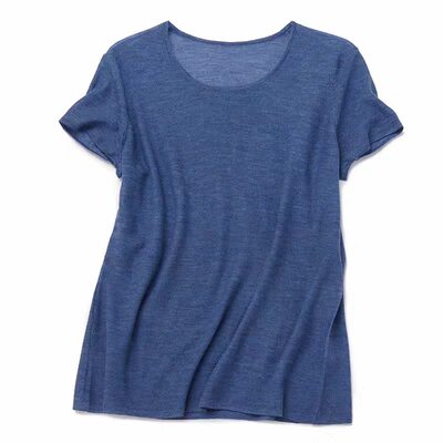 80支精纺羊绒薄款短袖简约圆领飞袖T恤 内蒙版