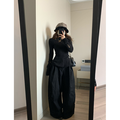 早春新款日系复古时髦宽松阔腿裤