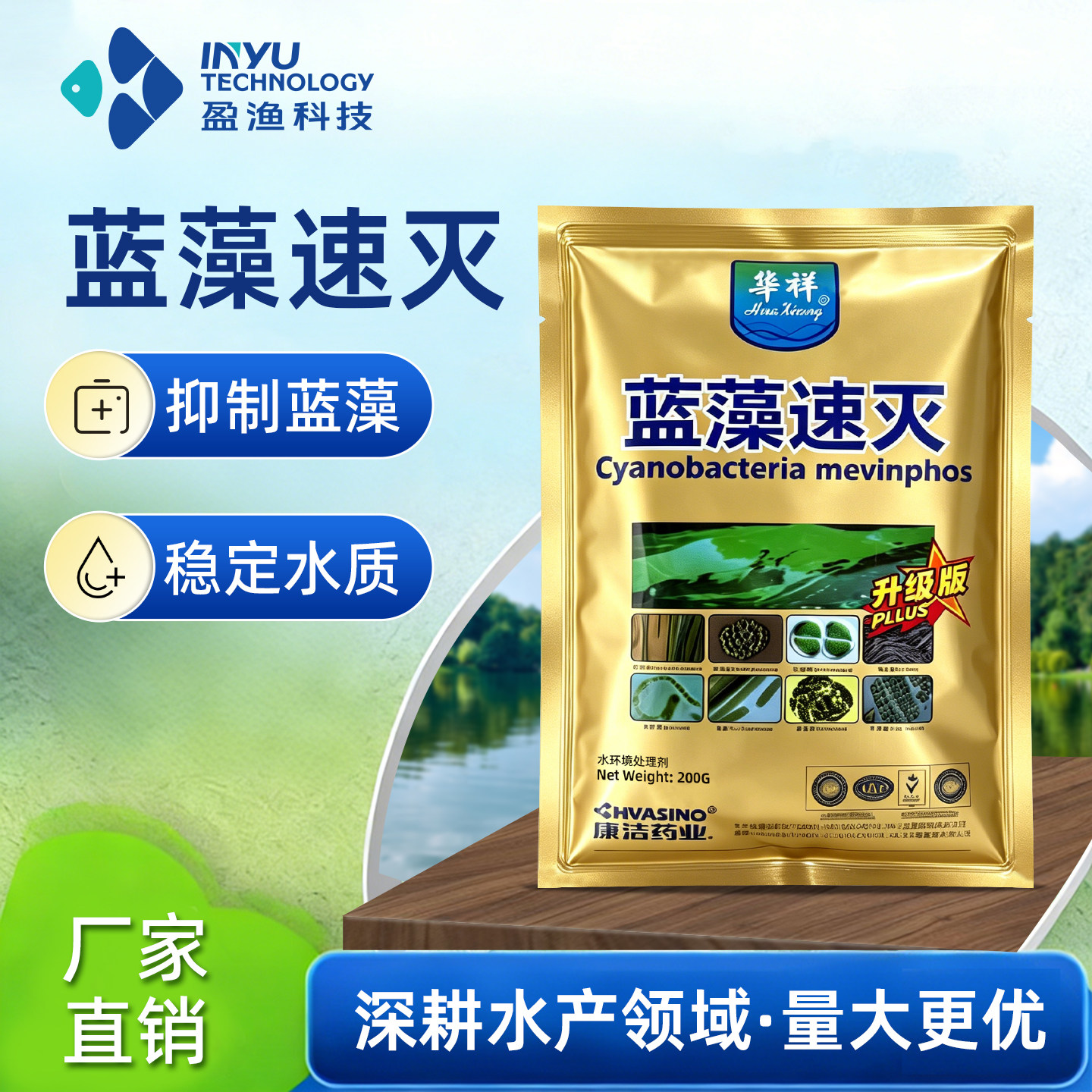 盈渔蓝藻速灭 蓝绿藻铜锈水绿水调水浮萍青苔蓝藻分解水质调节剂