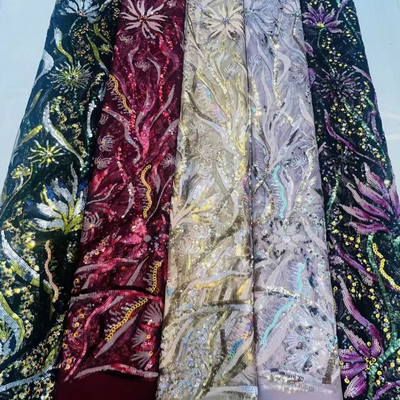 N65多色花朵线条立体亮片刺绣网纱蕾丝面料布料礼服汉服