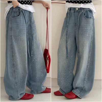 爱木橦裤子韩安女童弯刀裤牛仔裤