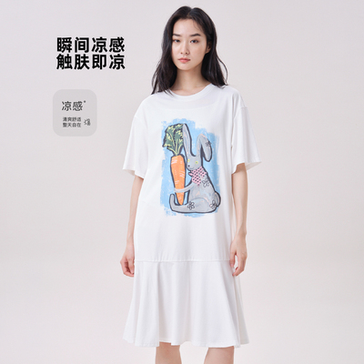 MOVEUP幻走夏圆领口袋针织连衣裙