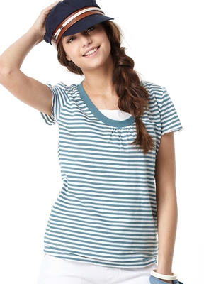 妈妈喂 假2件条纹孕妇哺乳衣 夏季纯棉喂奶衣短袖外出背心1219