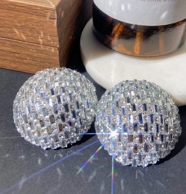 欧美超大夸张半圆闪钻耳钉 小众高级感轻奢复古耳环耳饰个性新款