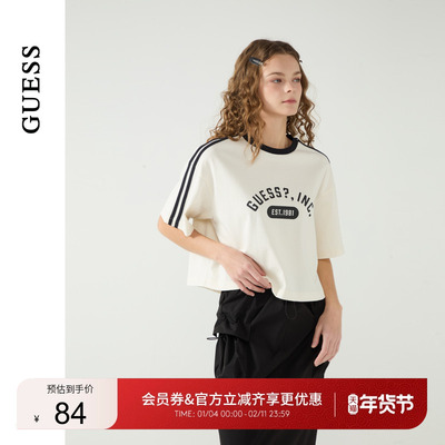 GUESS女士美式青春潮流撞色织带短袖T恤-W5PP83K2Q40