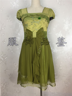 桑蚕丝真丝绣花收腰妈妈装连衣裙