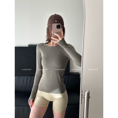 ALGAM CANDY 提花圆领瑜伽服长袖女 运动跑步健身上衣 高弹0215