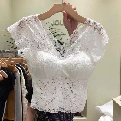 蕾丝带胸垫无钢圈背心吊带